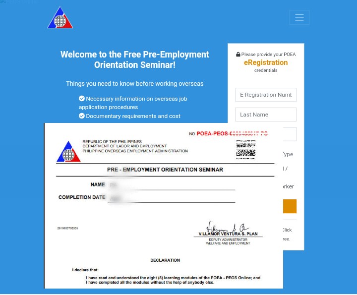 How To Register Pre Employment Orientation Seminar PEOS Certificate Online The Pinoy OFW